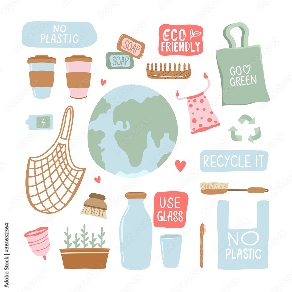 Go green! Save the planet! Zero waste web banner, eco lifestyle tips ...