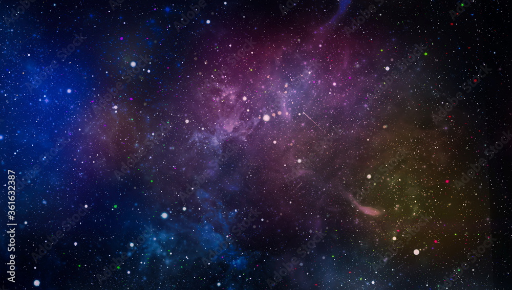 New large panoramic looking into deep space. Dark night sky full of ...