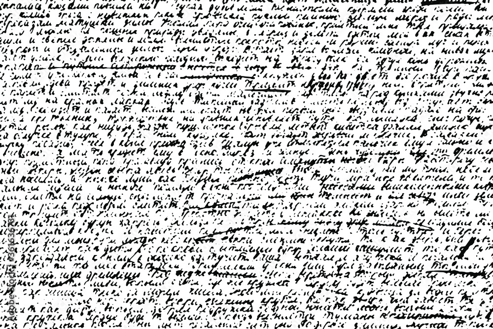 The texture of an unreadable handwritten text with strikethroughs ...