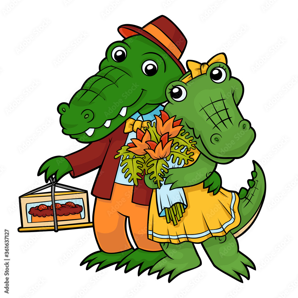 Cartoon illustration for children, Cute crocodiles on a date Stock ...