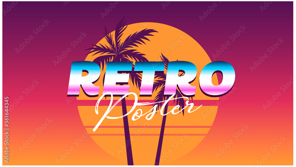 Retro Poster. Vintage Party Poster. Poster With Sun And Palms. 80s ...