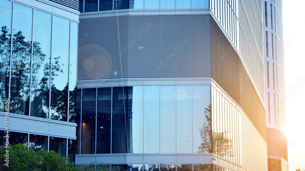 Facade texture of a glass mirrored office building. Fragment of the ...