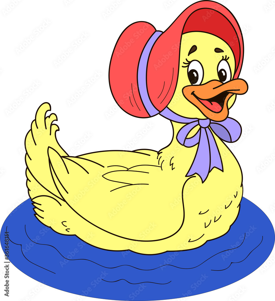Coloring page outline of cartoon smiling cute girl duck. Colorful ...