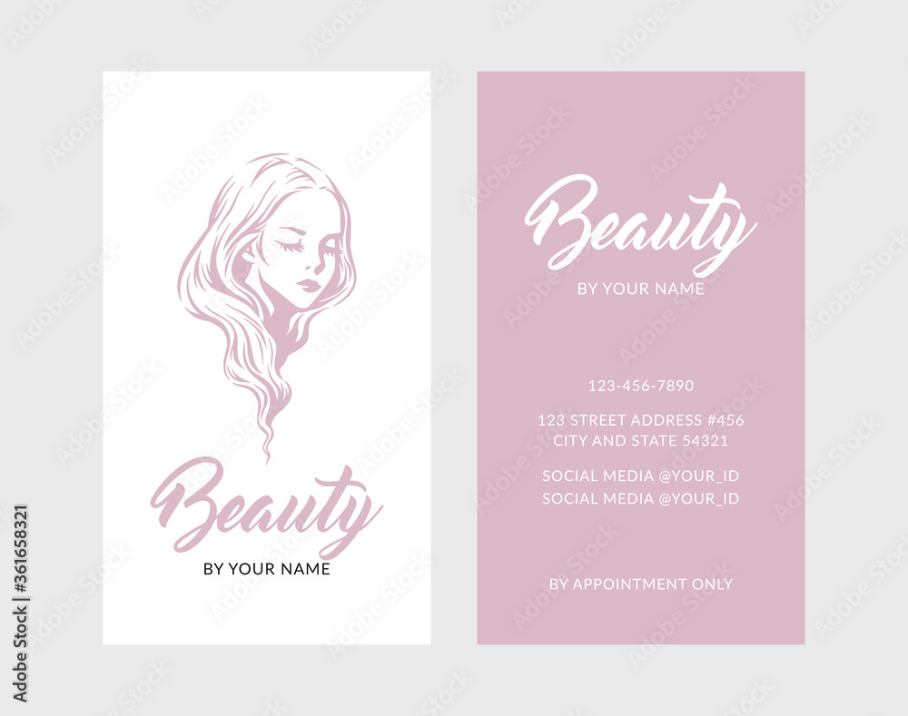 Beauty business card layout with hand drawn logo of a beautiful girl ...