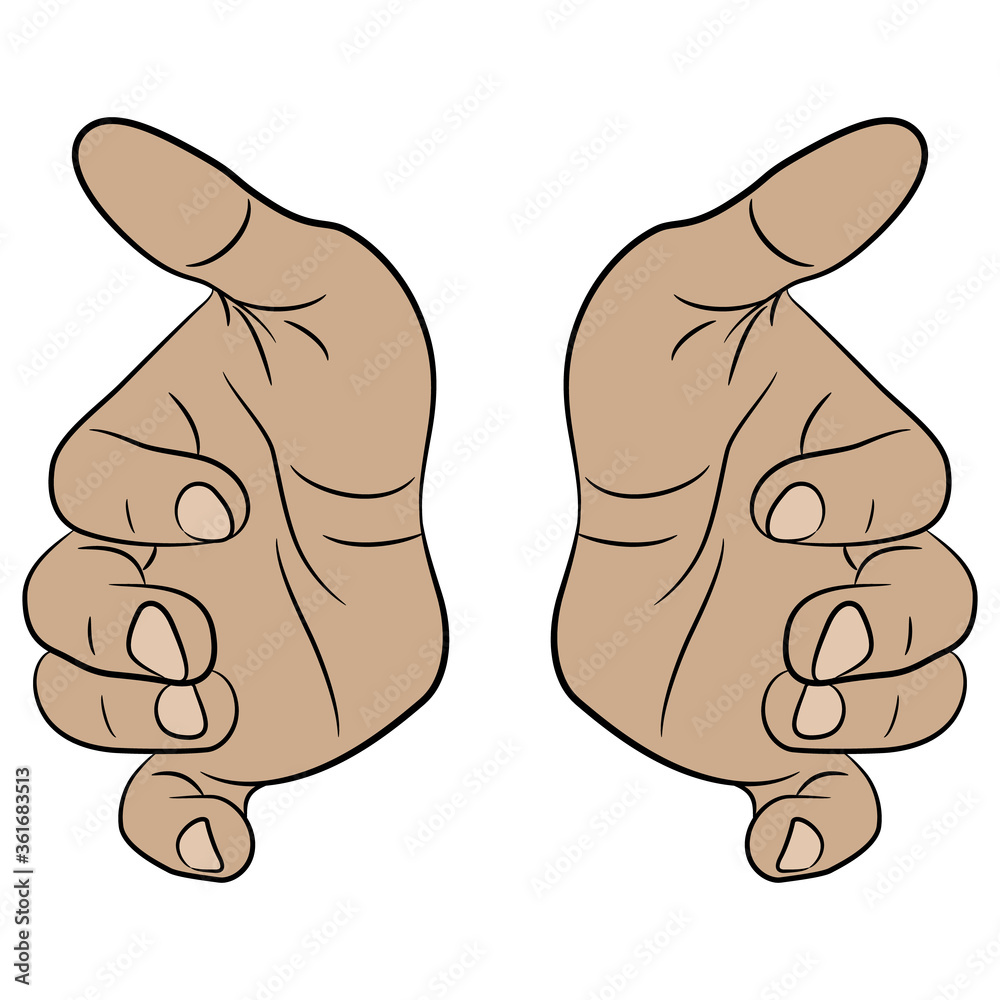 Two human Caucasian hands in protecting gesture. Front view. Cartoon ...