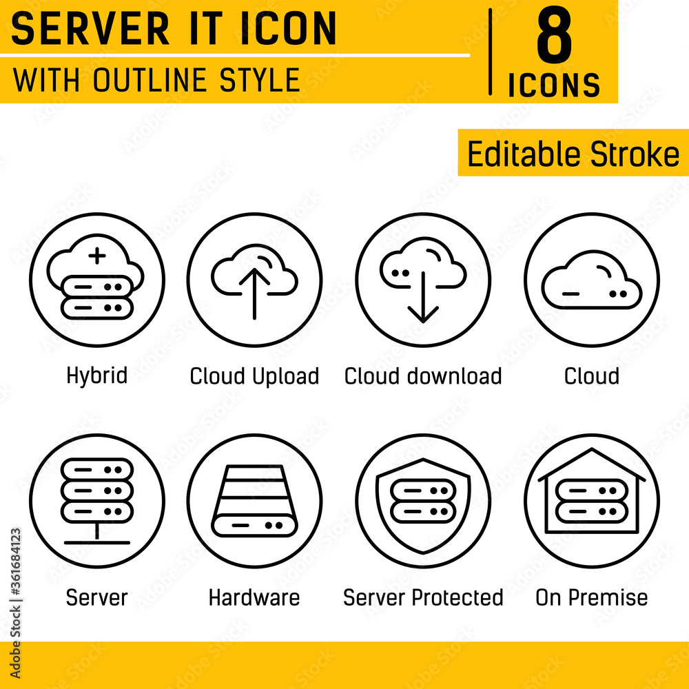 Vecteur Stock Server IT and technology icon set. Editable stroke. With ...
