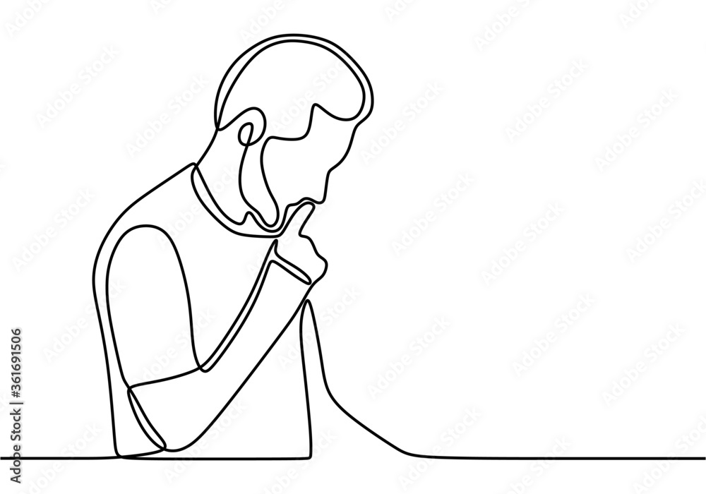 Man asking silence one continuous line hand draw vector illustration ...