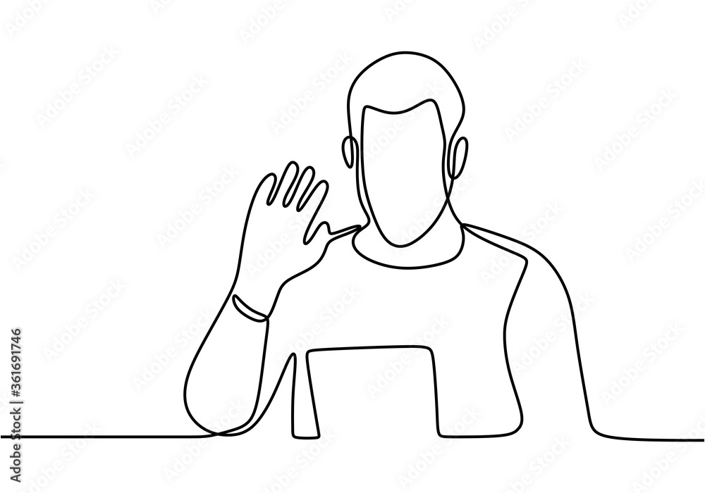 Continuous line drawing of man sitting while doing video call on his ...