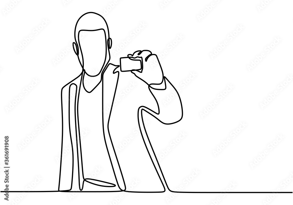 Continuous line drawing of boy teenager holding credit card. Young man ...