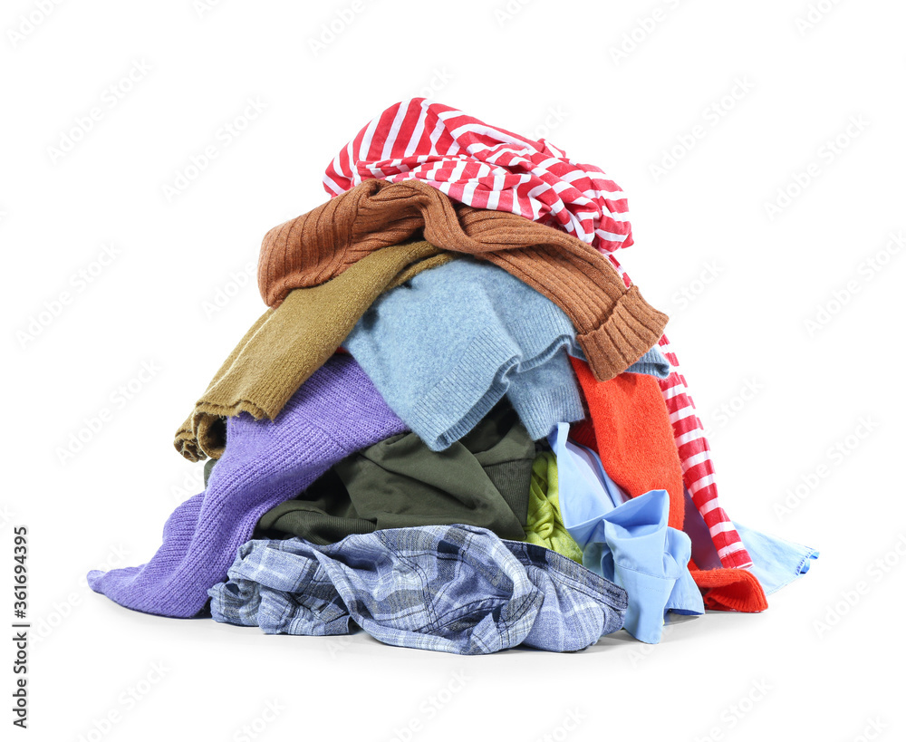Heap of dirty clothes on white background Stock Photo | Adobe Stock
