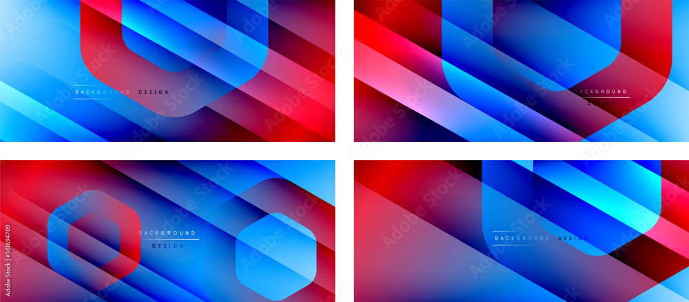 Set of hexagon geometric shapes and fluid gradients with 3d shadow and ...