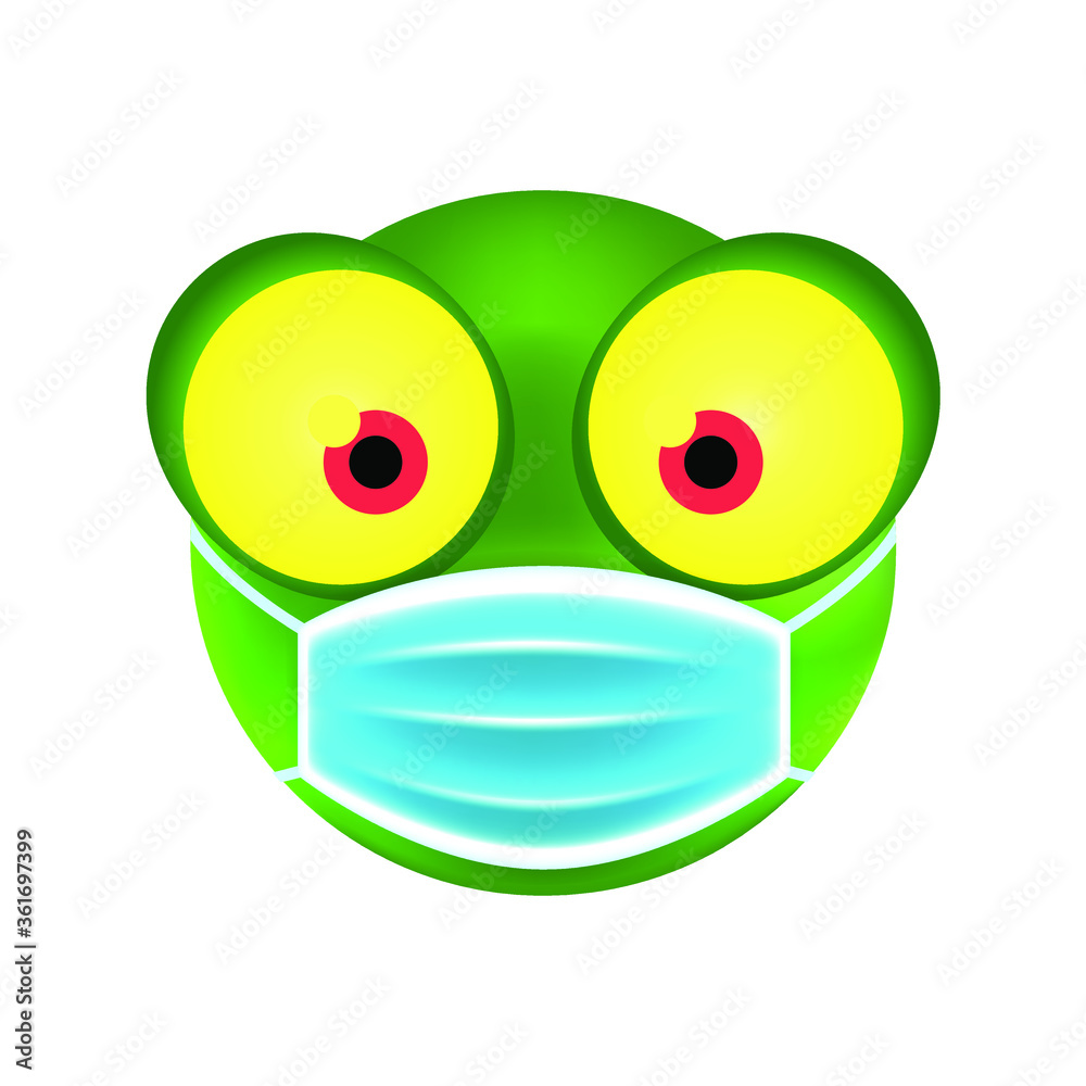 Cute Frog Emoticon with Face Mask on White Background . Isolated Vector ...