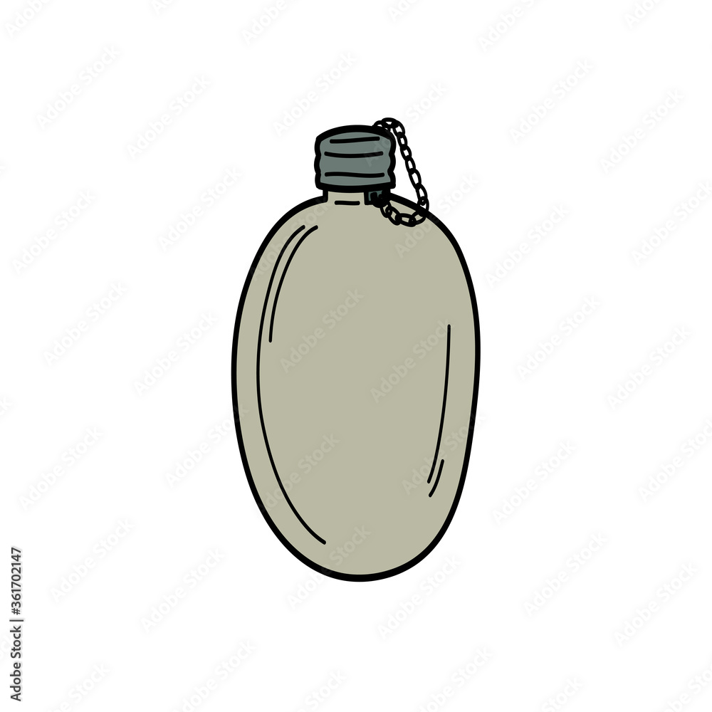 Vector flat image of the flask. A flask of water. Hiking, fishing ...