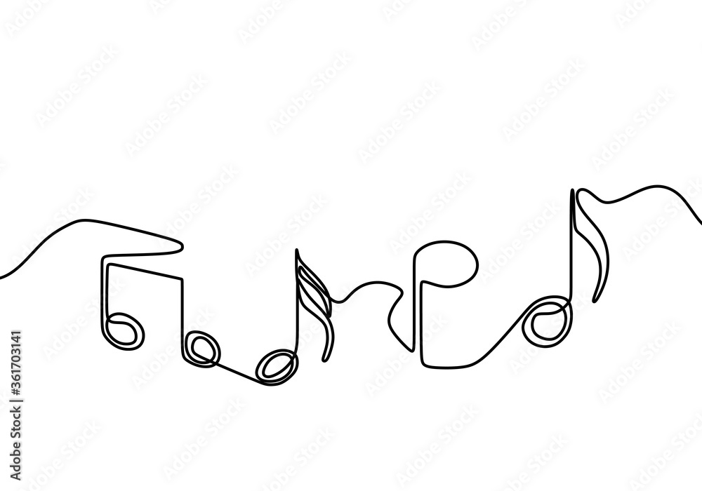 Music note vector illustration, single one continuous line art drawing ...