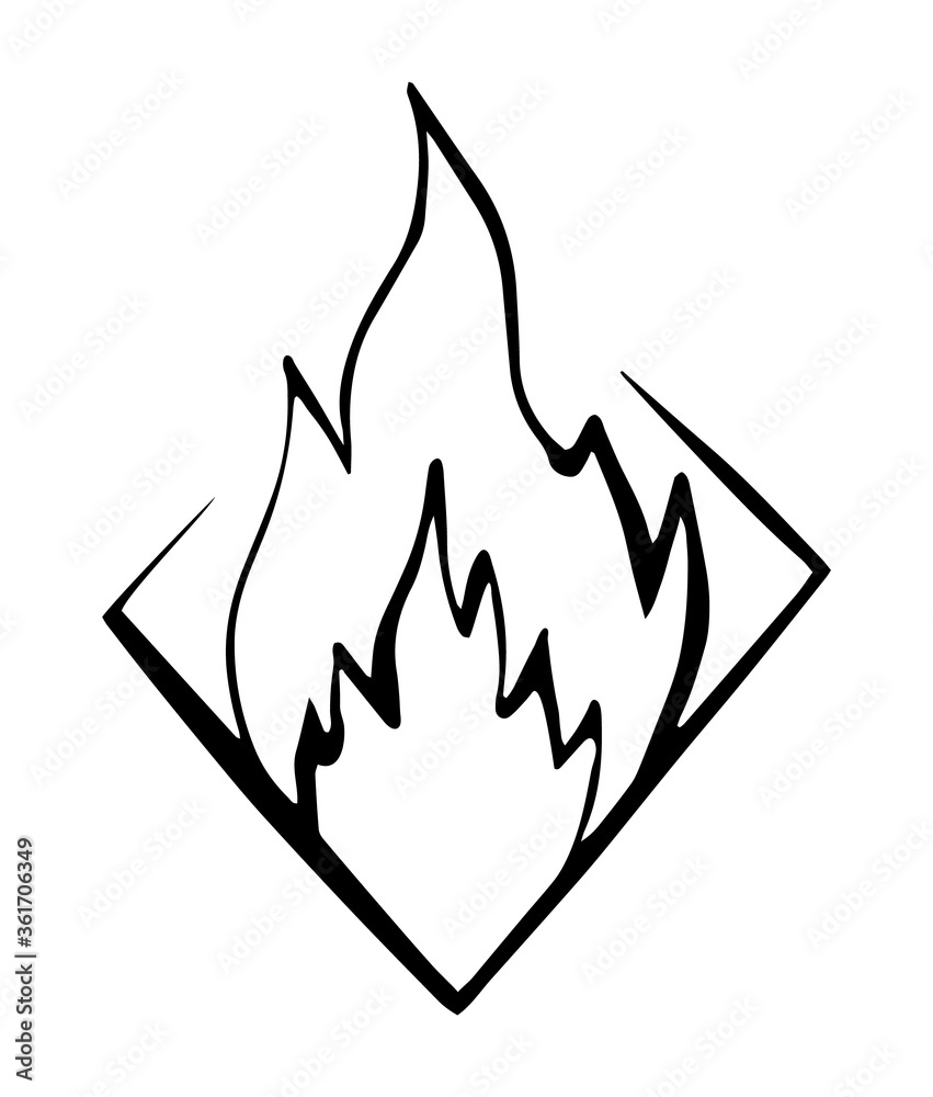 Cartoon line fire flame frame. Graphic element vector. Sketch hand ...