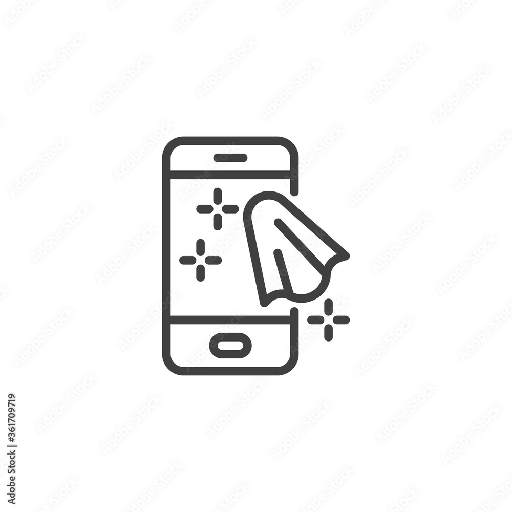 Cleaning mobile phone line icon. linear style sign for mobile concept ...