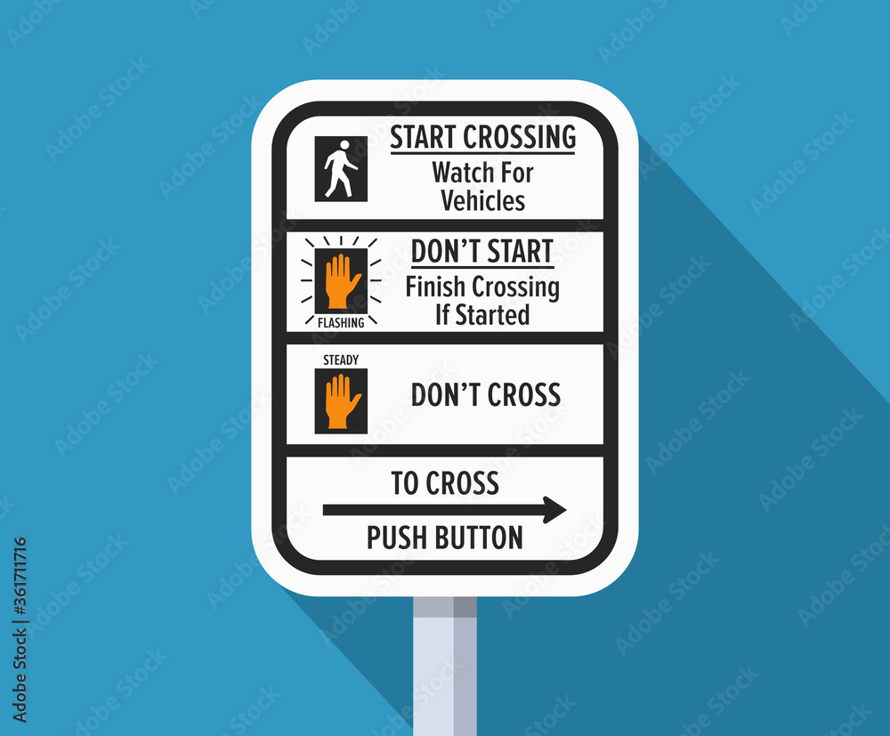 Street crossing instructions sign. Start Crossing Watch For Vehicles ...