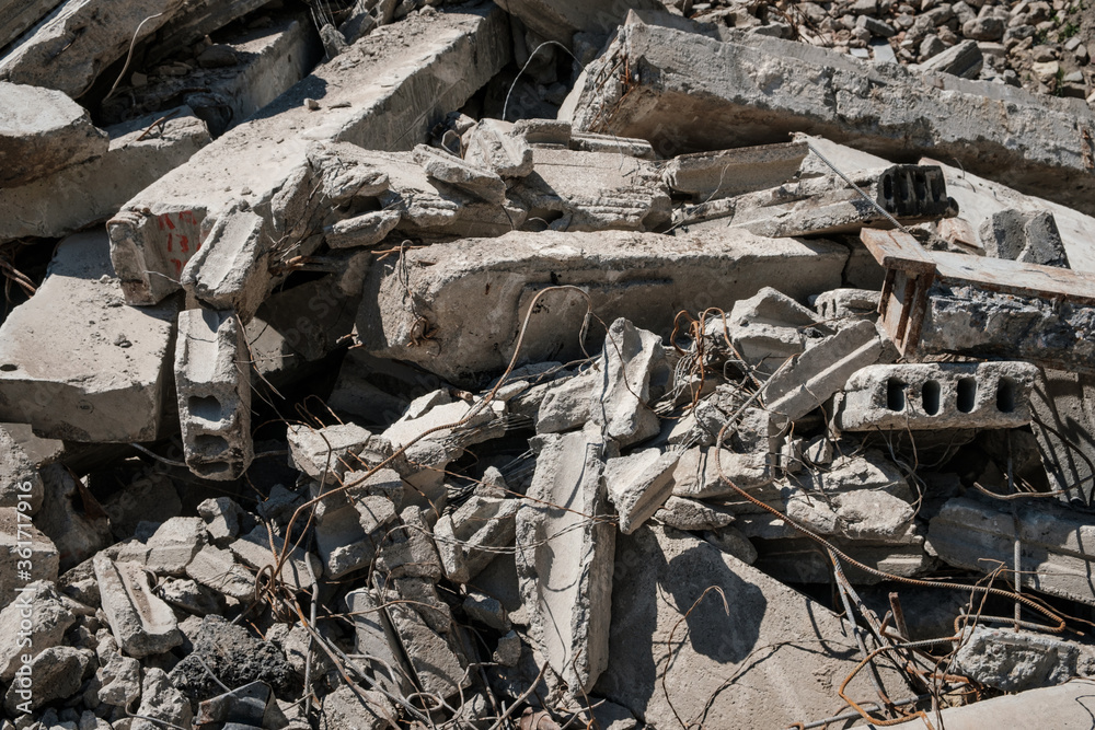 concrete rubble from destroyed building for construcion material ...