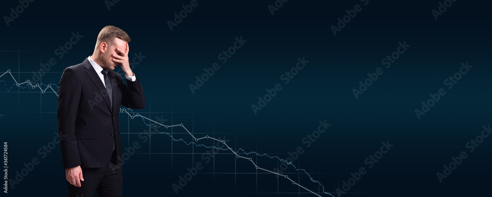 Business person, manager failed and covered his face with his hand on ...