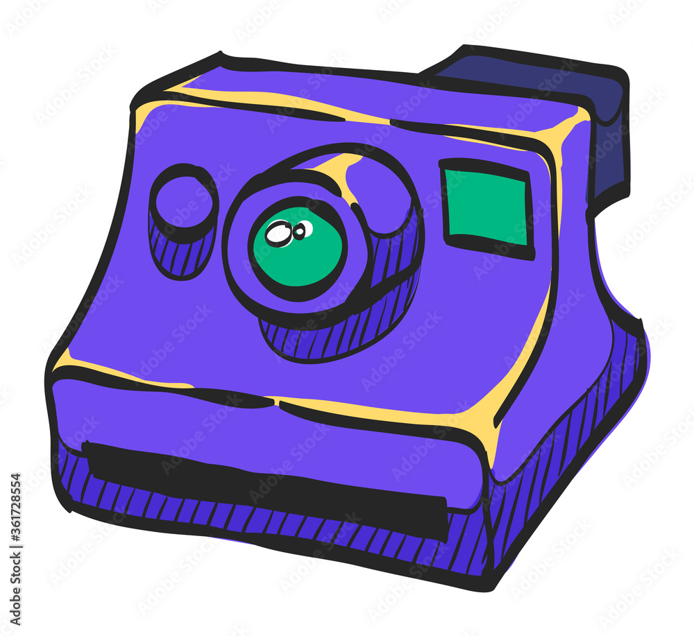 Instant camera icon in color drawing. Vintage retro photography photo ...