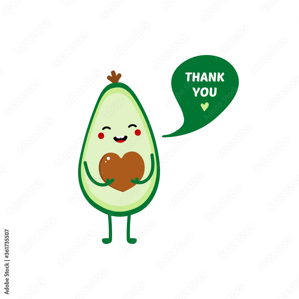 Cute cartoon style green avocado character with heart-shaped seed ...