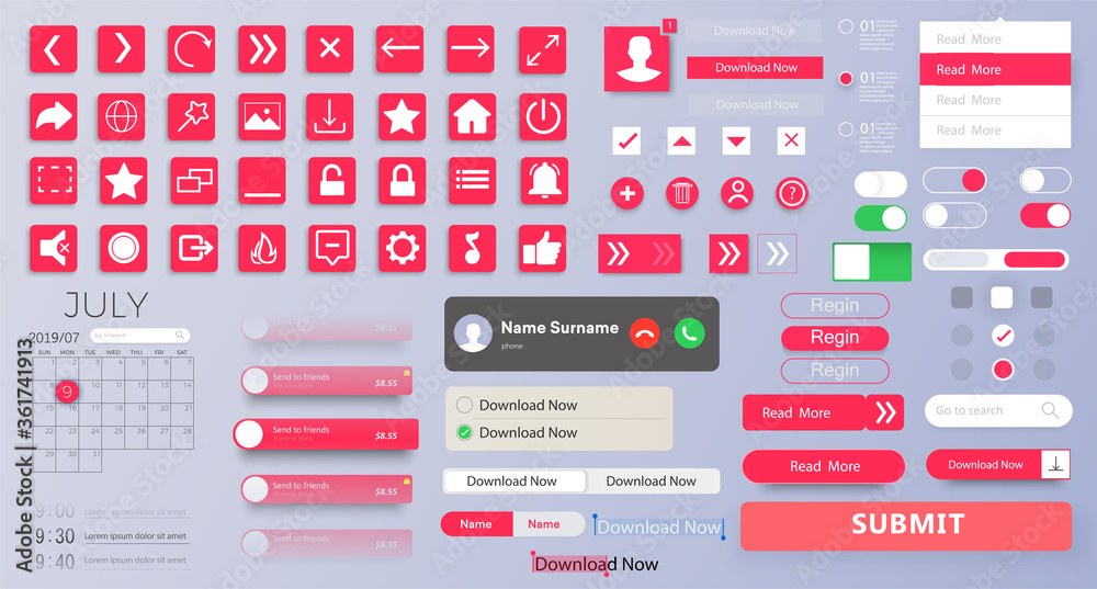 Modern flat design ui, ux, kit for mobile applications and websites ...