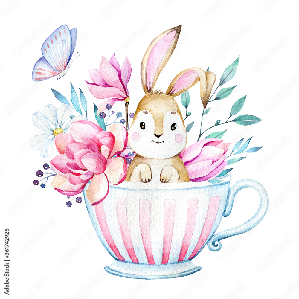 Watercolor cute bunny illustration, jpg Stock Illustration | Adobe Stock