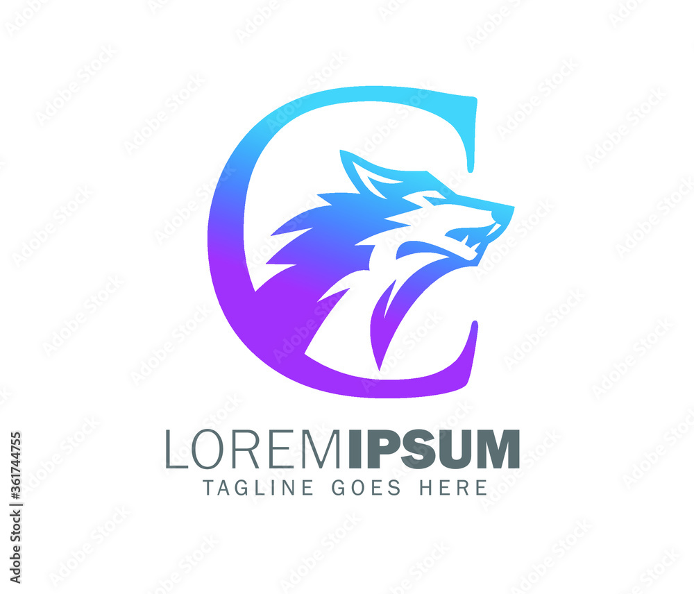 Vector illustration of wolf initial letter logo sign in gradient color ...