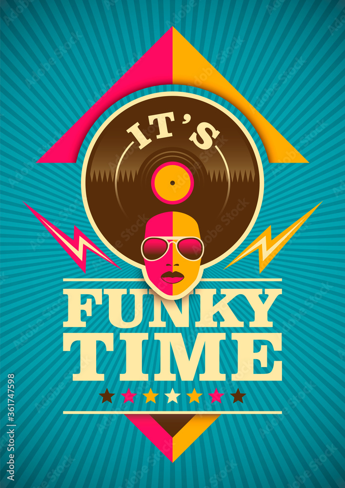 Funky poster design in retro style. Vector illustration. Stock Vector ...