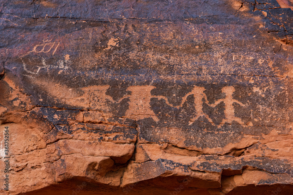 Rock art by ancient native Americans in Valley of Fire in USA Stock ...