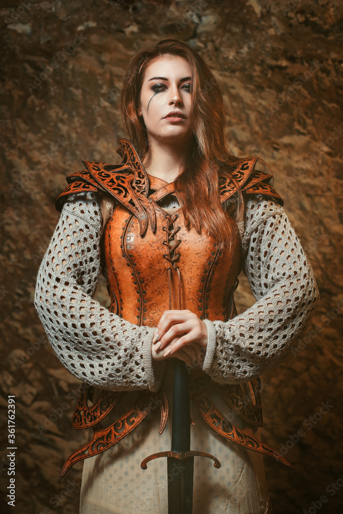 Medieval warrior woman with sword Stock Photo | Adobe Stock