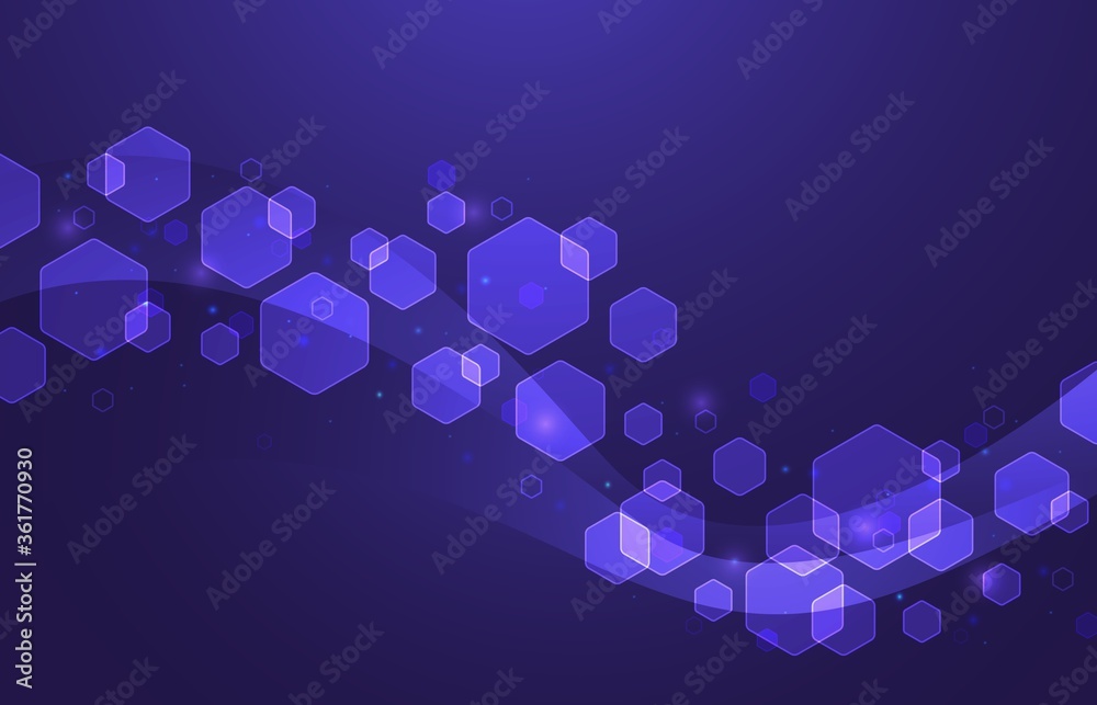 Hexagonal wave structure. Futuristic geometric molecular cells background, abstract hexagon ...