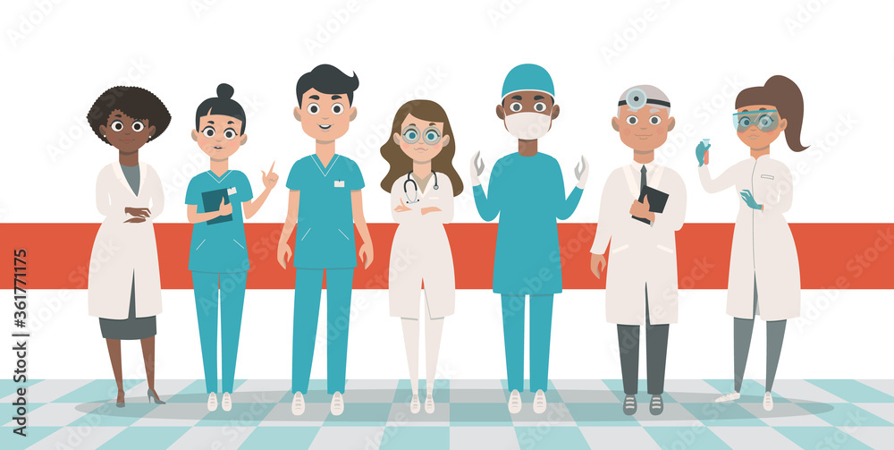 Doctors team vector illustration. Flat cartoon style characters of ...