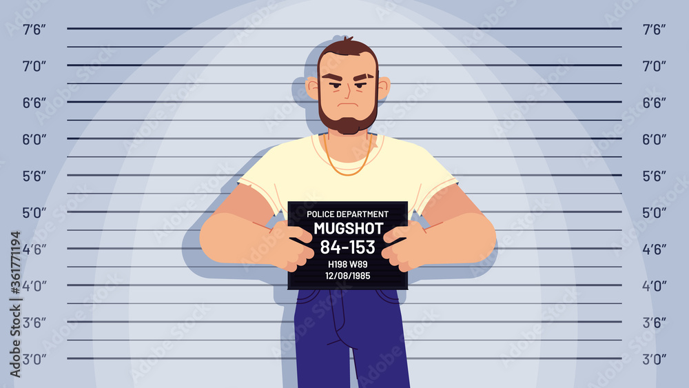Cartoon arrested gangster mugshot. Arrested criminal holds board for ... Cartoon arrested gangster mugshot. Arrested criminal holds board for ...