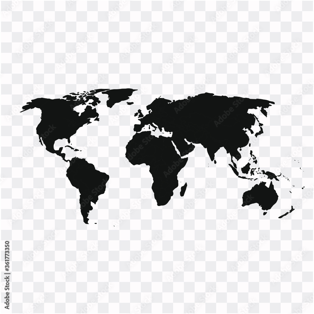Black world map on transparent background, vector Stock Vector | Adobe ...