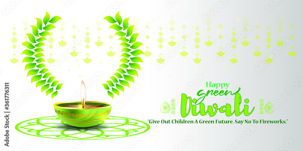 Illustration of greeting for Happy Green Diwali with Illuminated Oil ...