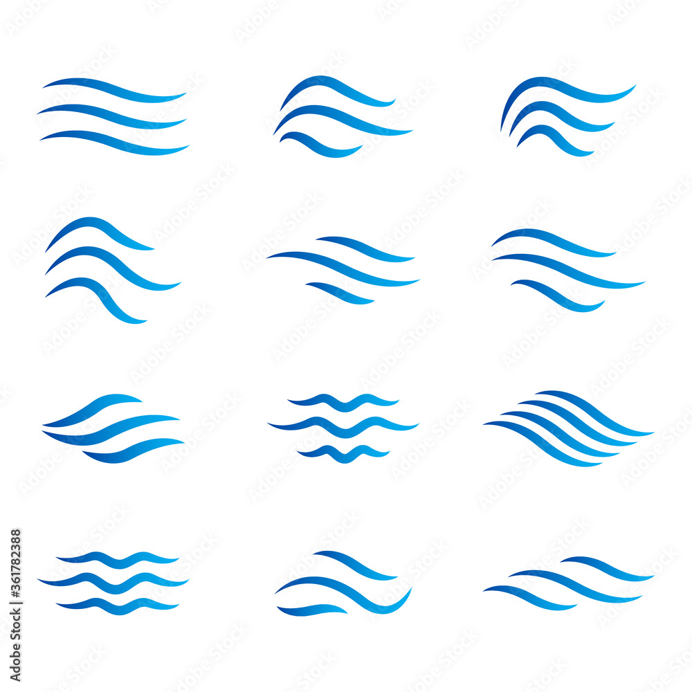 Water wave icon set. Vector symbols isolated on white background. Flat ...