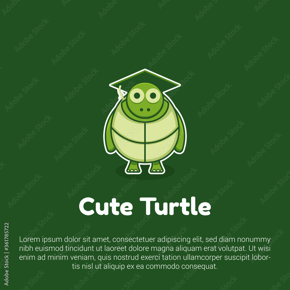 Vector illustration of cute turtle graduation logo, icon, sticker ...