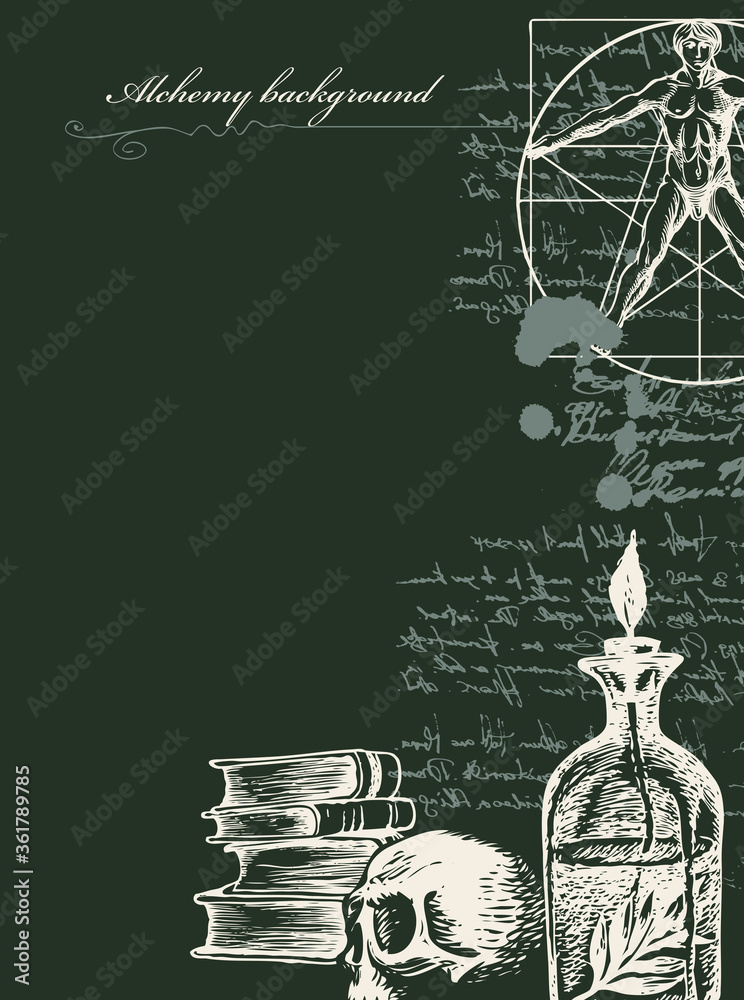 Alchemy background in vintage style. Artistic illustration on ...