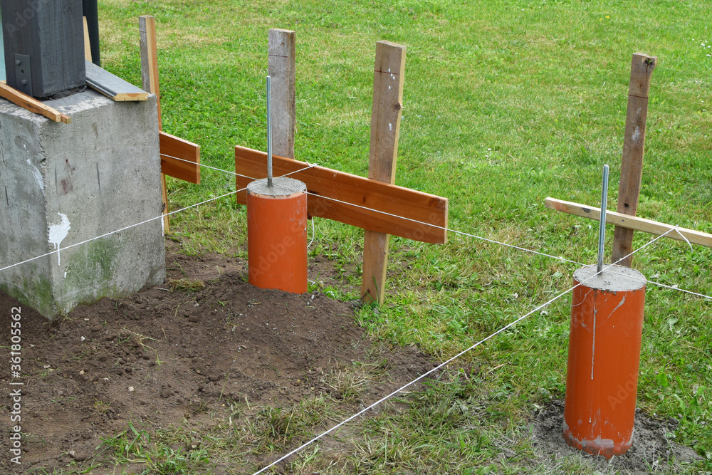 Pillar foundation of terrace made of pipes filled with concrete and ...