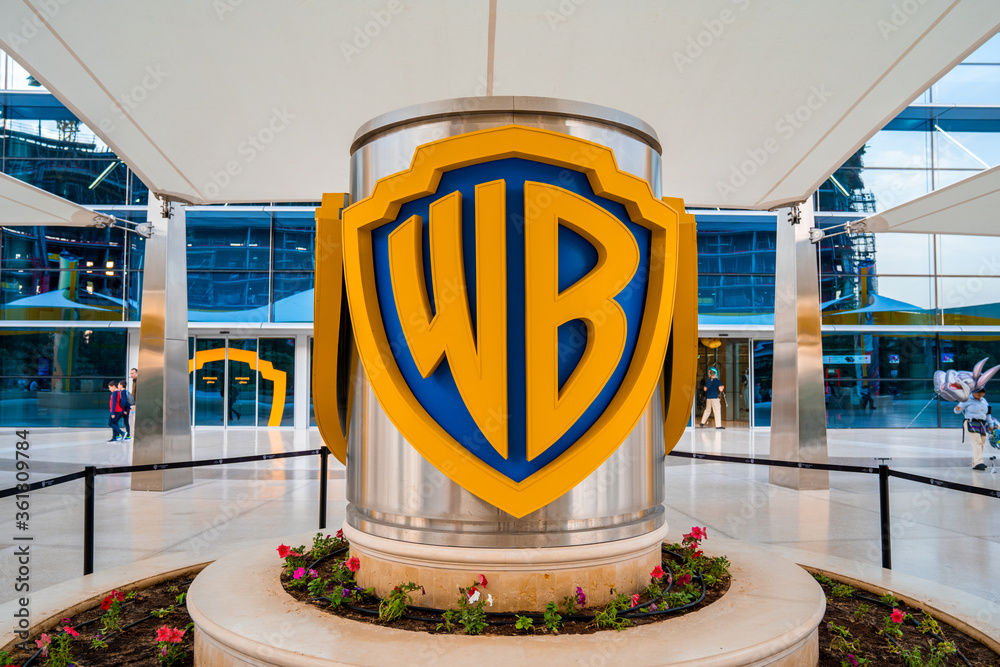 Warner Brothers sign at the entrance to the theme park. Stock Photo ...