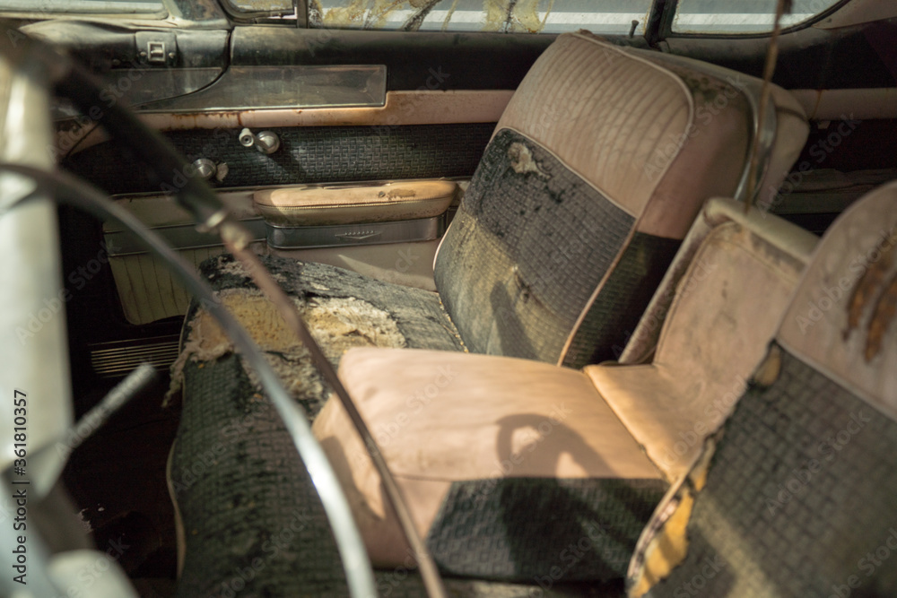 Dirty and worn off vintage classic car interior Stock Photo | Adobe Stock