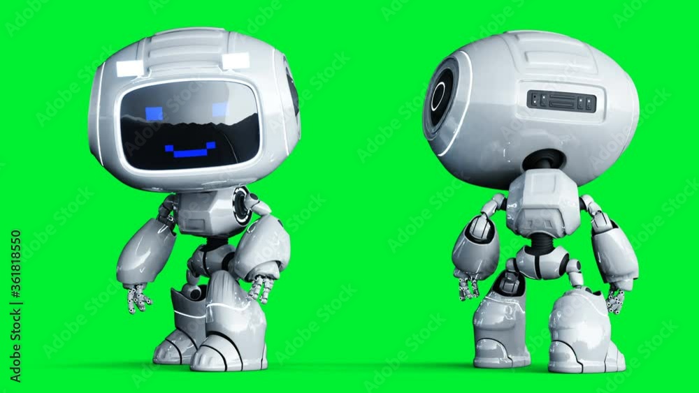 White smiling toy robot animation. Phisical motion blur. Realistic ...