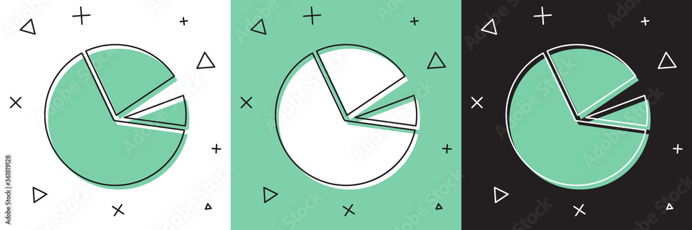 Set Pie chart infographic icon isolated on white and green, black ...