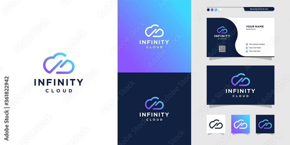 Infinity cloud logo and business card design with line art style. line ...