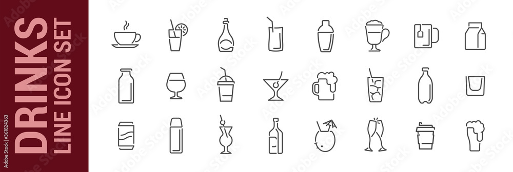 Drinks line icon set. Isolated icons collection. Alcohol, cocktails ...