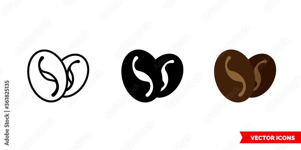 Coffee beans icon of 3 types. Isolated vector sign symbol. Stock Vector ...