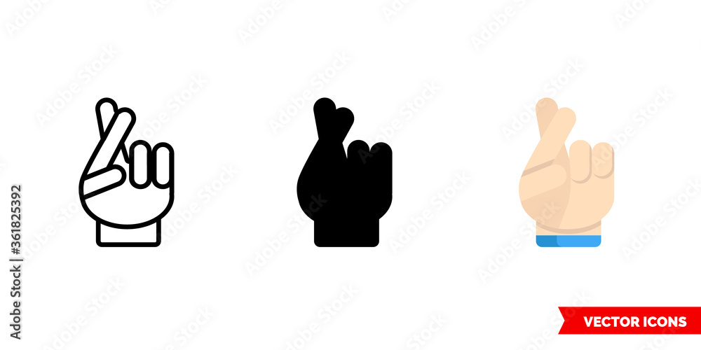 Crossed fingers gesture icon of 3 types. Isolated vector sign symbol ...