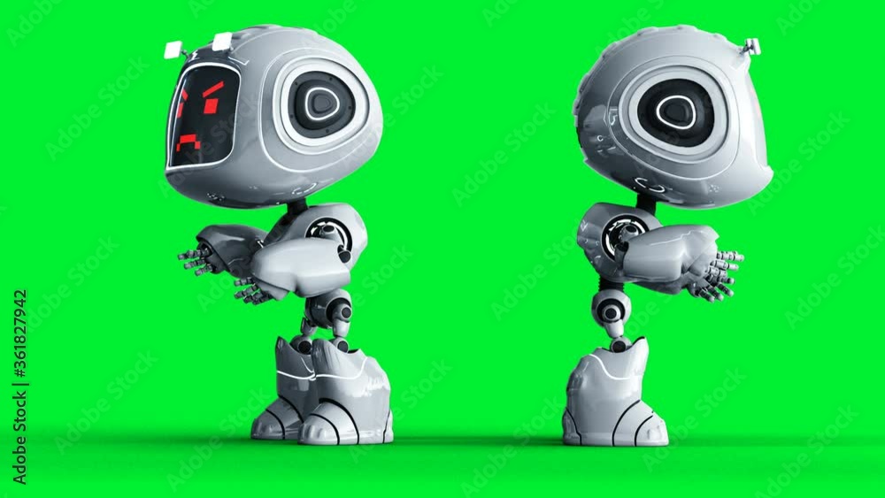 Angry white toy robot animation. Phisical motion blur. Realistic green ...