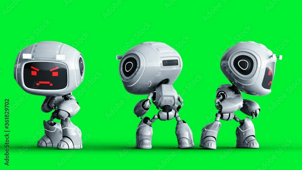 Angry white toy robot animation. Phisical motion blur. Realistic green ...